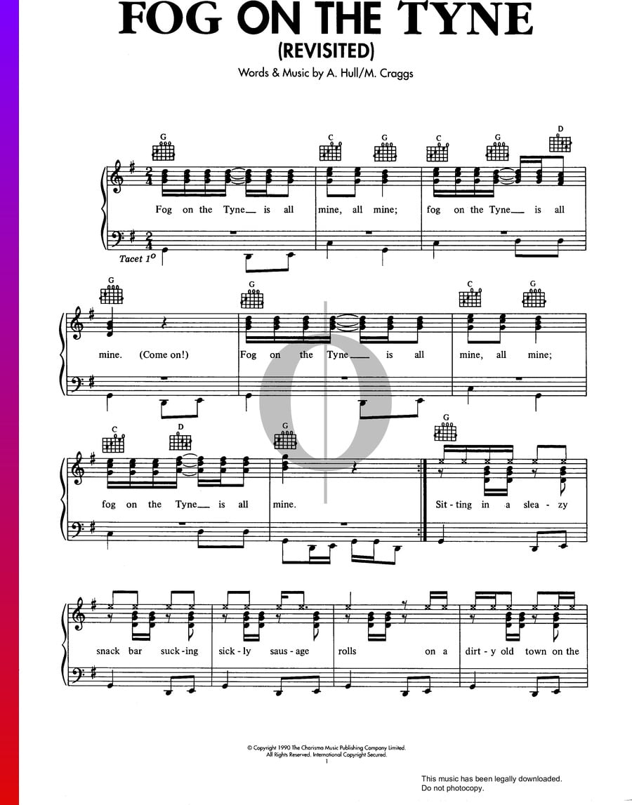 Fog On The Tyne (Lindisfarne) Piano Sheet Music - OKTAV