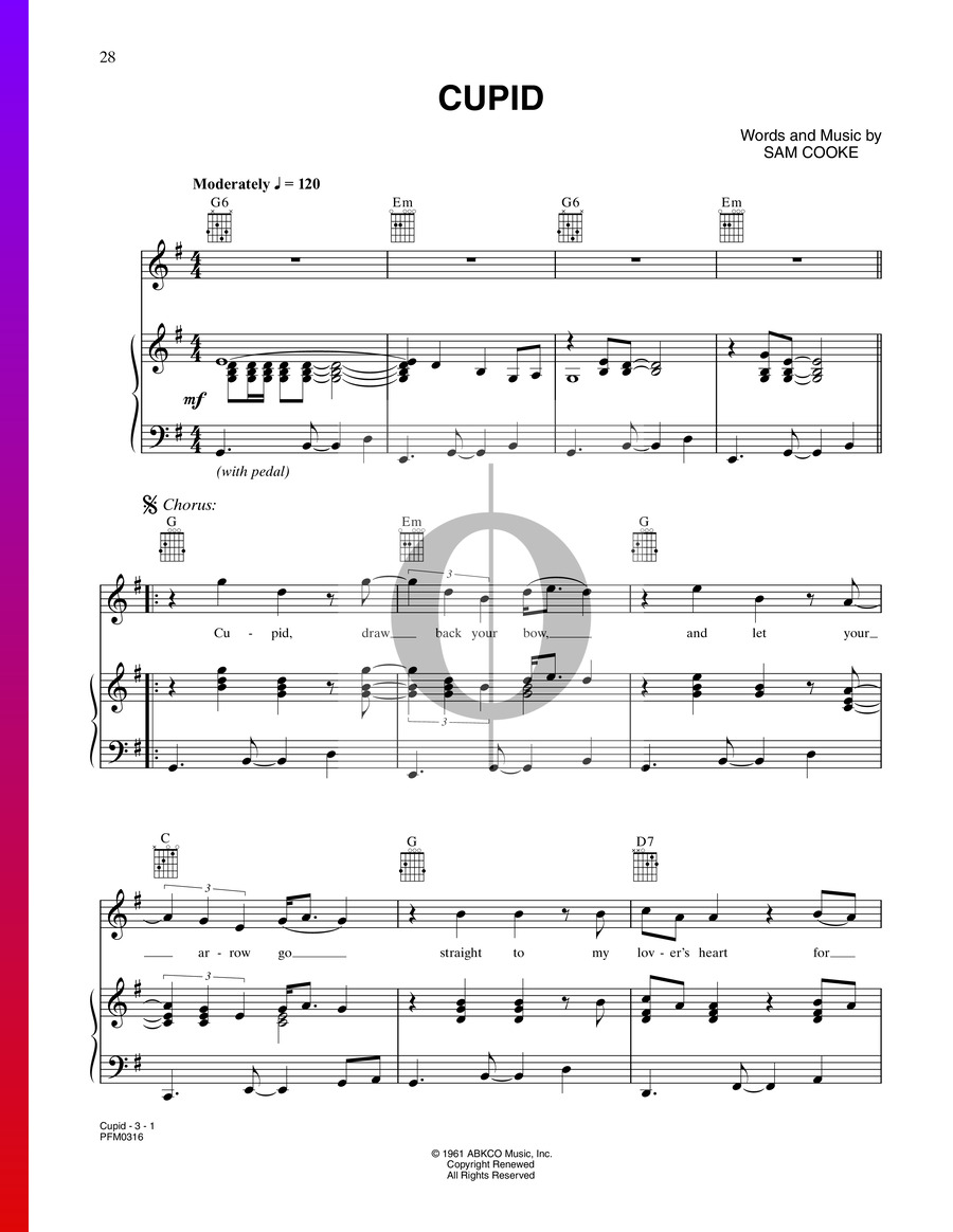 Cupid (Sam Cooke) Piano Sheet Music - OKTAV