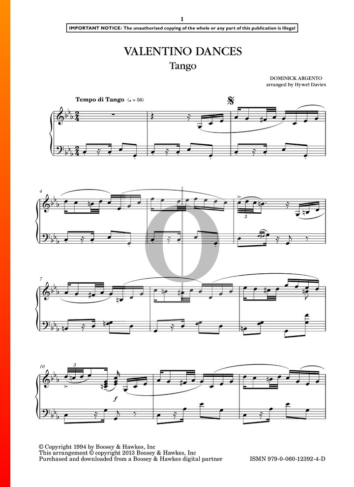 Valentino Dances: Tango (Dominick Argento) Piano Sheet Music - OKTAV