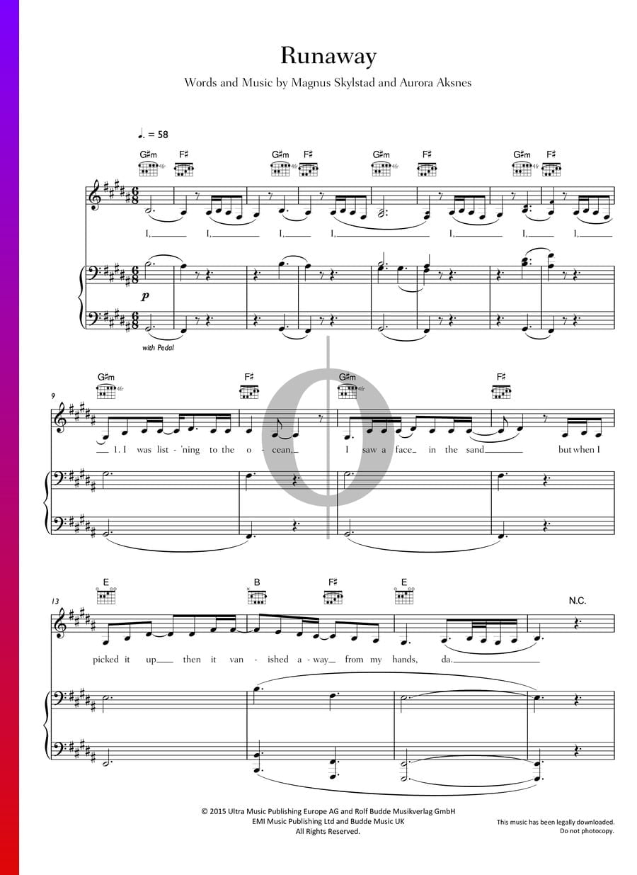 Runaway (Aurora) Piano Sheet Music - OKTAV