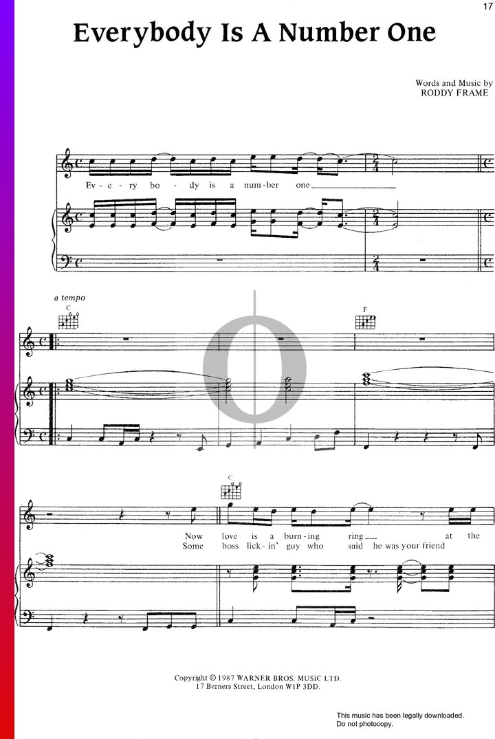 Everybody Is A Number One (Aztec Camera) Piano Sheet Music - OKTAV
