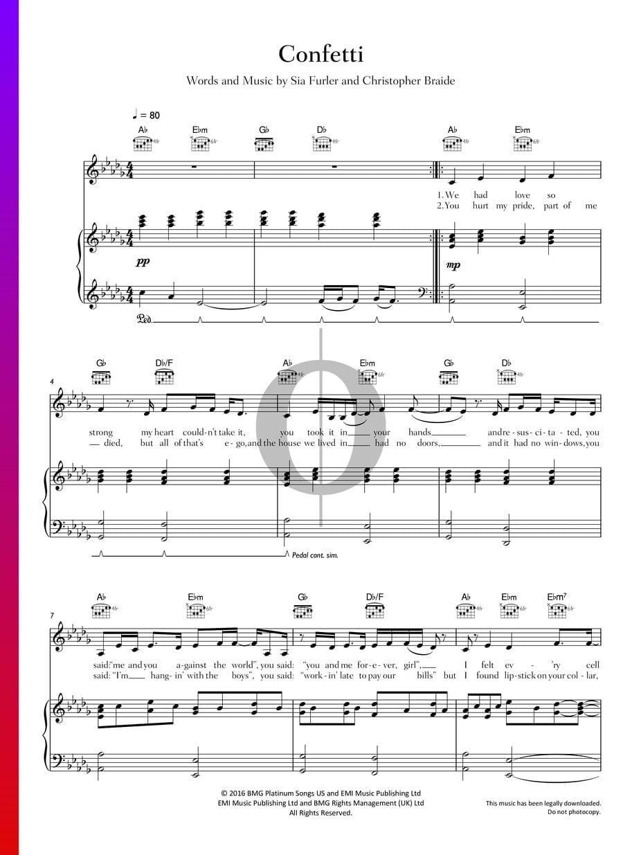Confetti (Sia) Piano Sheet Music - OKTAV