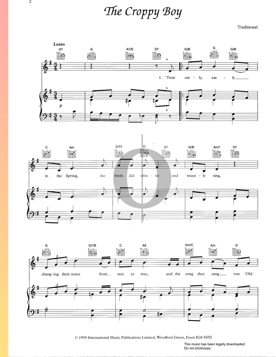 The Croppy Boy (Anonymous) Piano Sheet Music - OKTAV