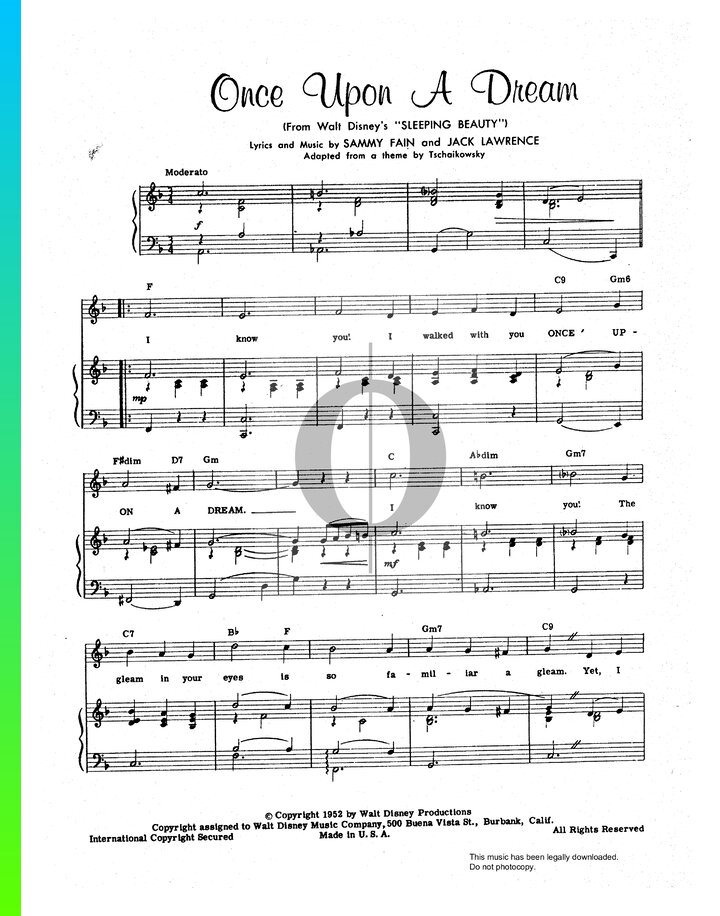 Once Upon A Dream Piano Sheet Music from Sleeping Beauty by Jack ...