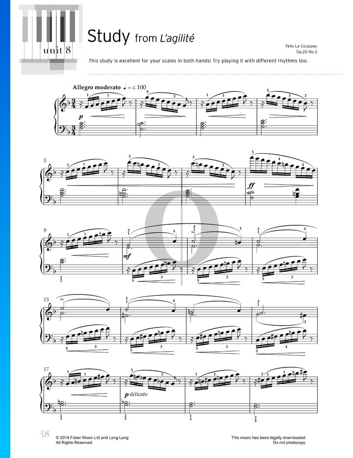 Study in F Major, Op. 20 No. 3 (Felix Le Couppey) Piano Sheet Music - OKTAV