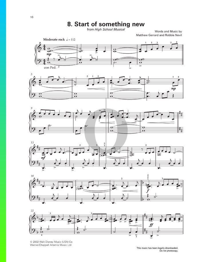 Start Of Something New Piano Sheet Music from High School Musical by ...