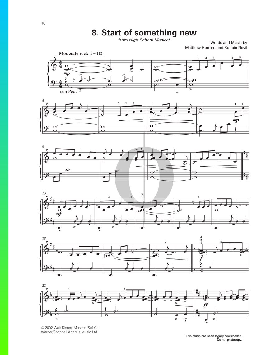 Start Of Something New Piano Sheet Music from High School Musical by ...