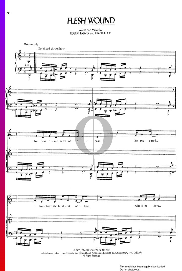 Flesh Wound (Robert Palmer) Piano Sheet Music - OKTAV