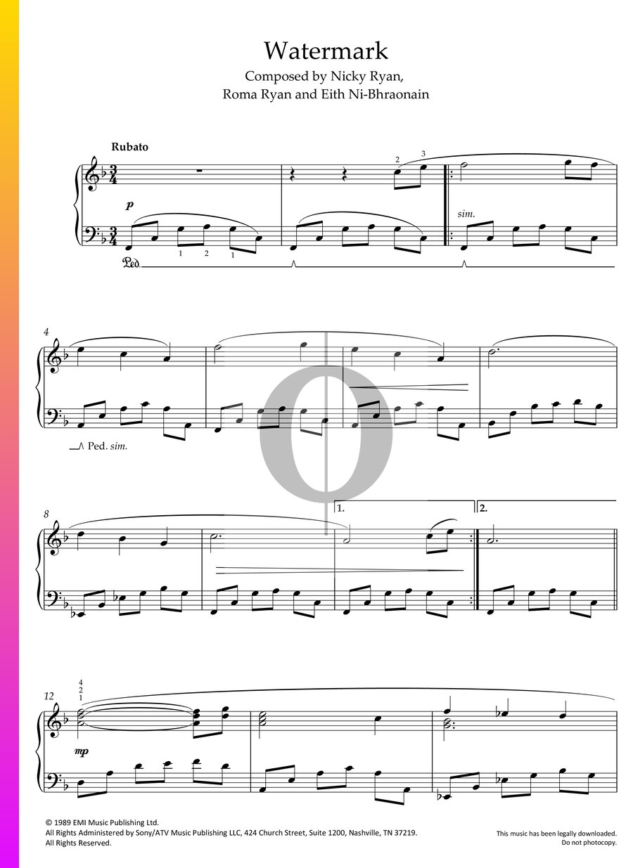 Watermark (Enya) Piano Sheet Music - OKTAV