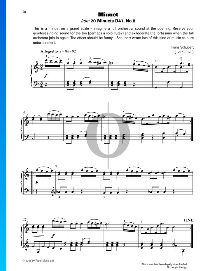 Minuet D41 No. 8 (Franz Schubert) Piano Sheet Music - OKTAV