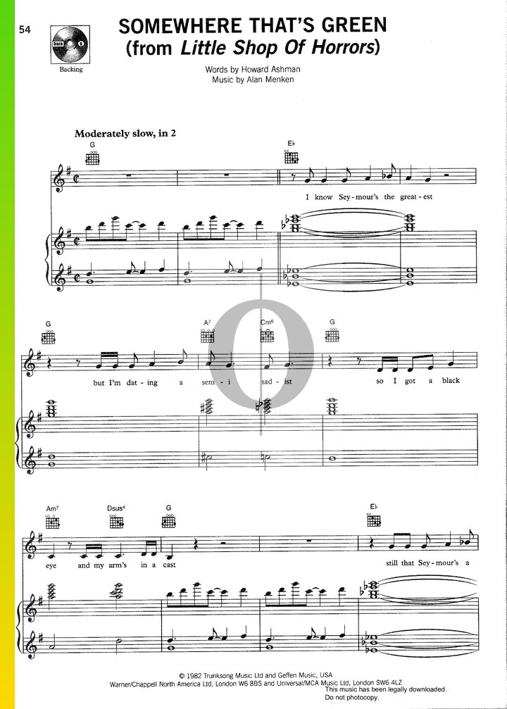 Somewhere That's Green (Alan Menken) Piano Sheet Music - OKTAV