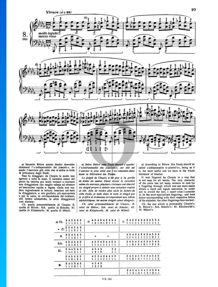 Étude in D-flat Major, Op. 25 No. 8 (Frédéric Chopin) Piano Sheet Music - OKTAV