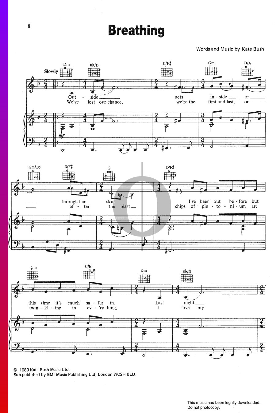 Breathing (Kate Bush) Piano Sheet Music - OKTAV