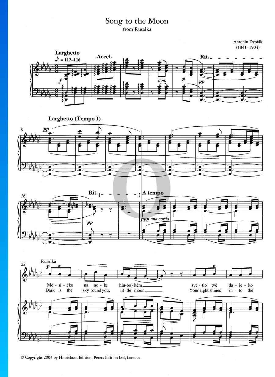 Song to the Moon (Antonín Dvořák) Piano Sheet Music - OKTAV