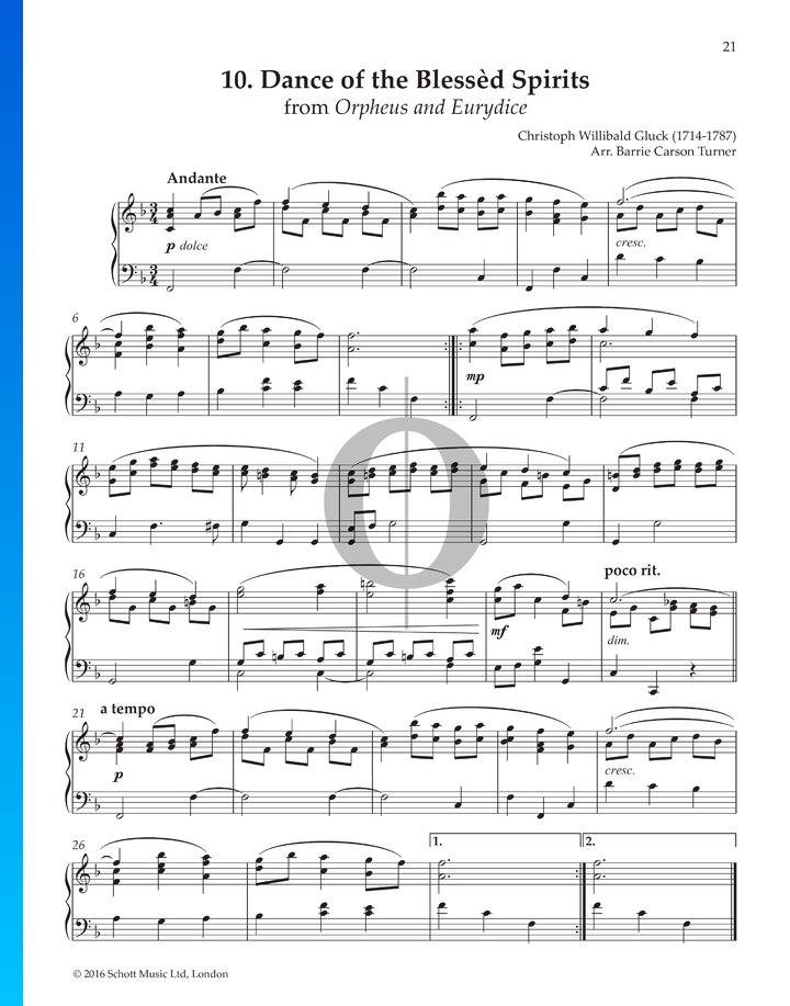 Dance of the Blessèd Spirits (Christoph Willibald von Gluck) Piano ...