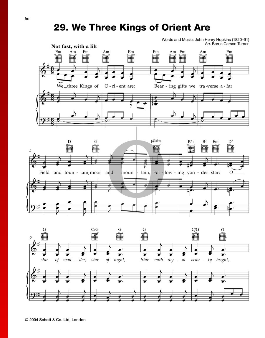 We Three Kings Of Orient Are (Anonymous) Piano Sheet Music - OKTAV