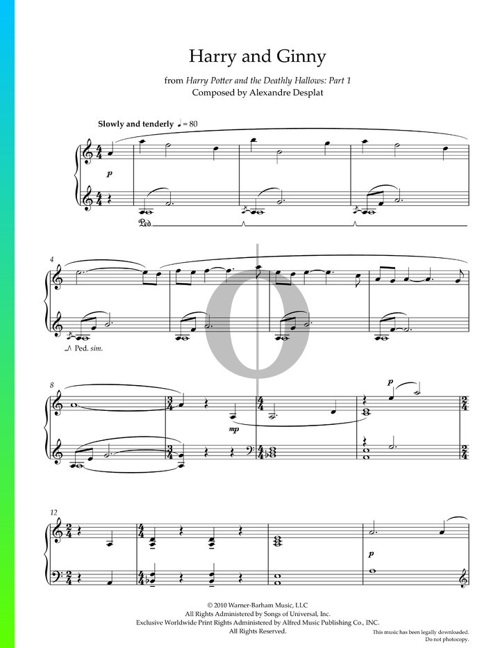 Harry And Ginny Piano Sheet Music from Harry Potter and the Deathly ...