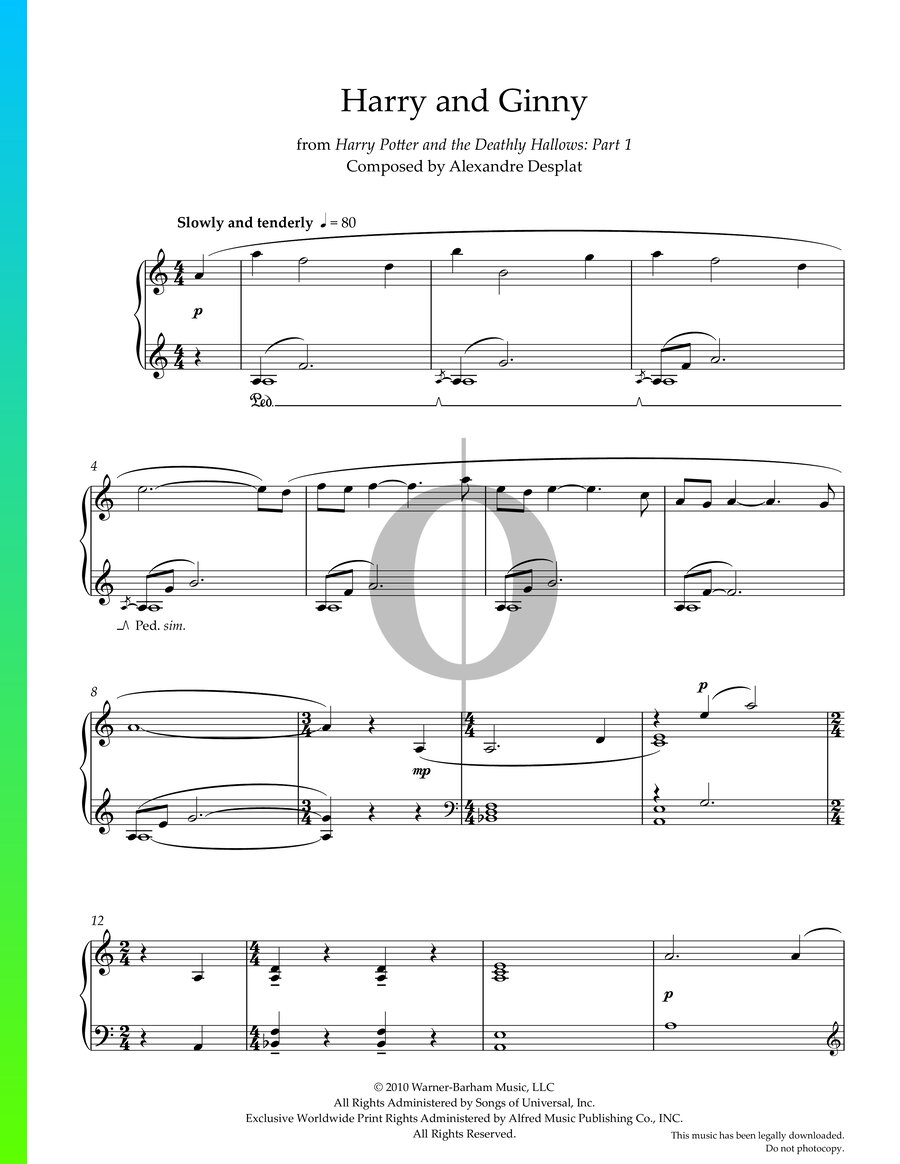 Harry And Ginny Piano Sheet Music from Harry Potter and the Deathly ...