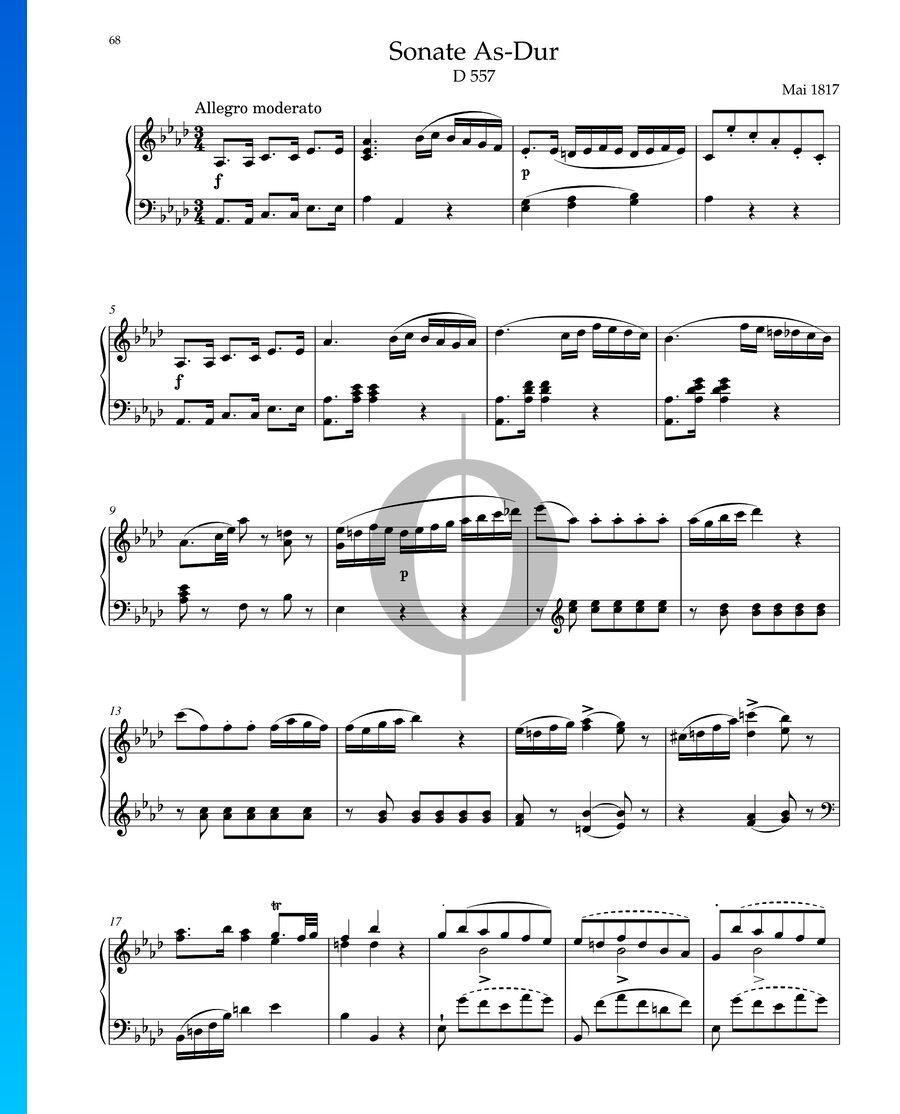 Sonata in A-flat Major, D. 557 (Franz Schubert) Piano Sheet Music - OKTAV