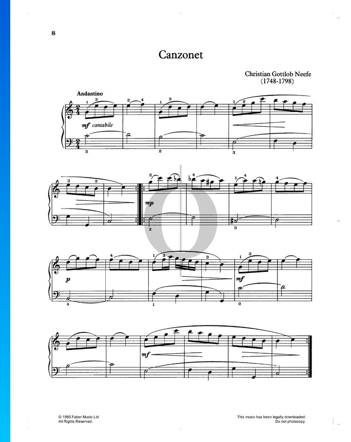 Canzonet (Christoph Gottlob Neefe) Piano Sheet Music - OKTAV