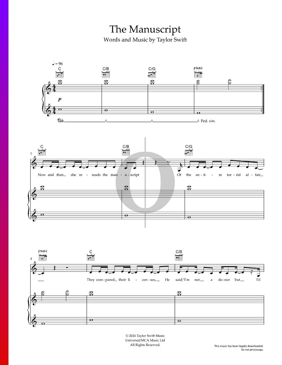 The Manuscript (Taylor Swift) Piano Sheet Music - OKTAV