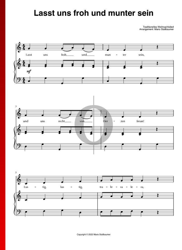 Lasst uns froh und munter sein (Anonymous) Piano Sheet Music - OKTAV