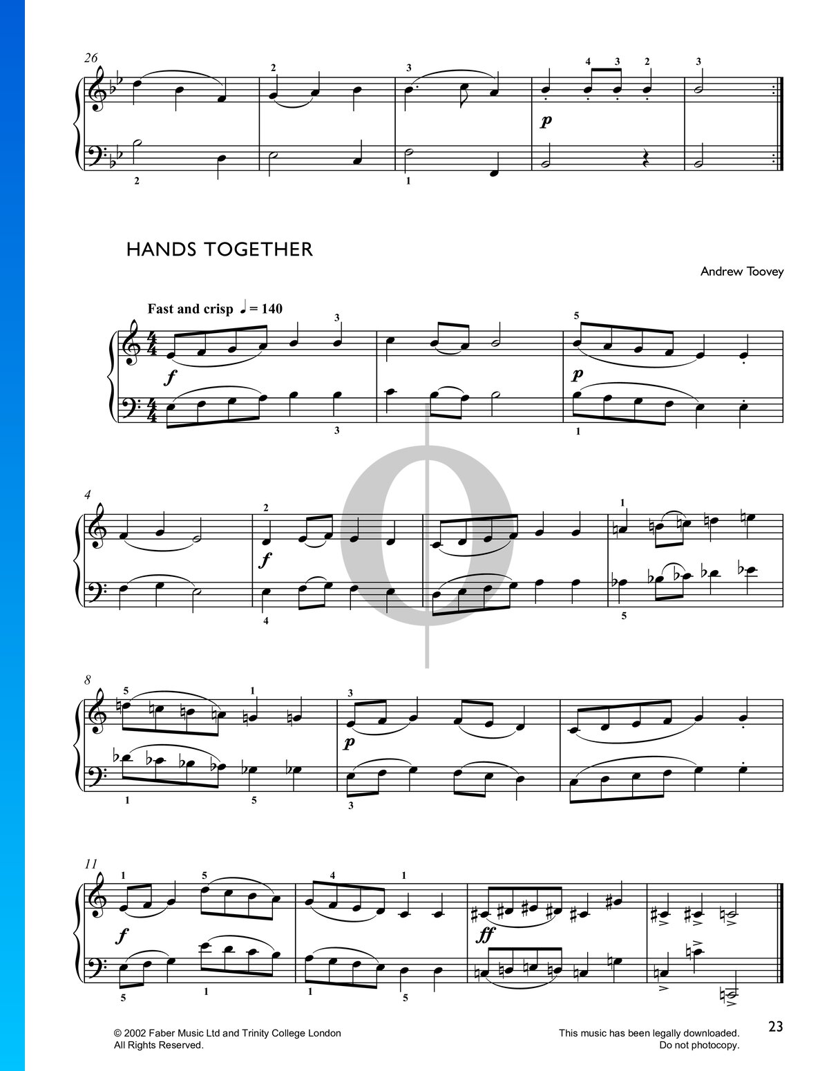 Hands Together (Andrew Toovey) Piano Sheet Music - OKTAV
