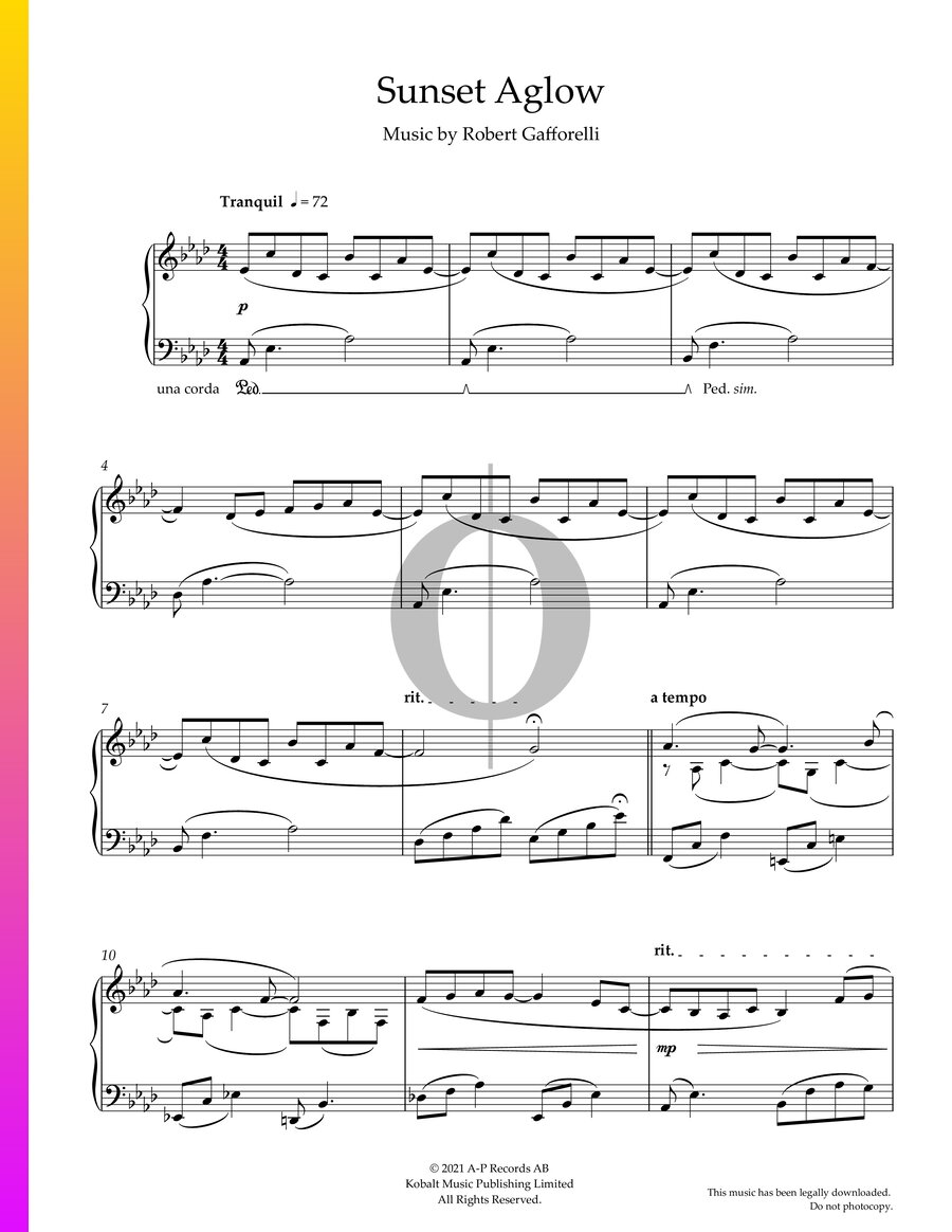 Sunset Aglow (Robert Gafforelli) Piano Sheet Music - OKTAV