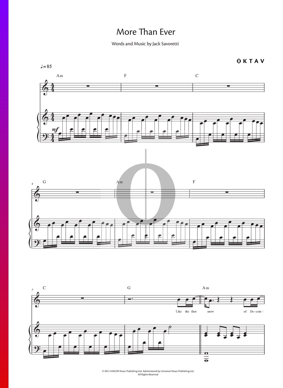 More Than Ever (Jack Savoretti) Piano Sheet Music - OKTAV