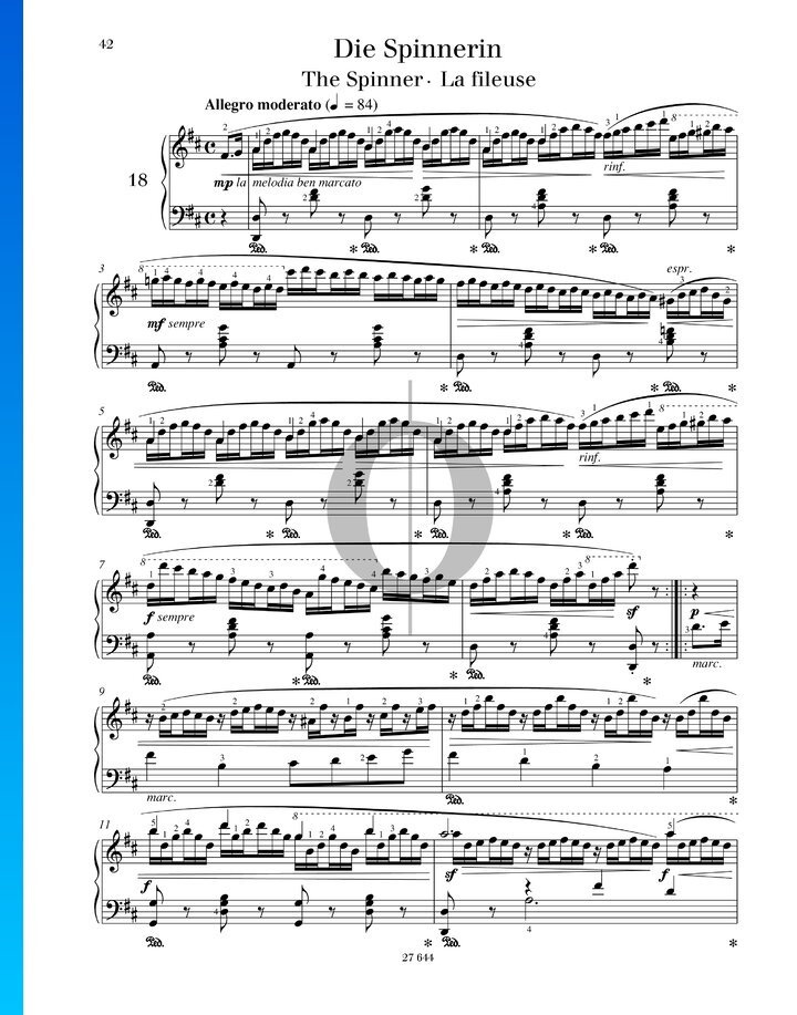The Spinner, Op. 109 No. 18 (Johann Friedrich Burgmüller) Piano Sheet ...