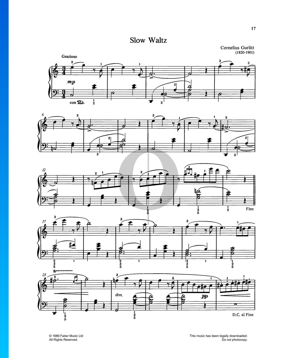 Slow Waltz (Cornelius Gurlitt) Piano Sheet Music - OKTAV