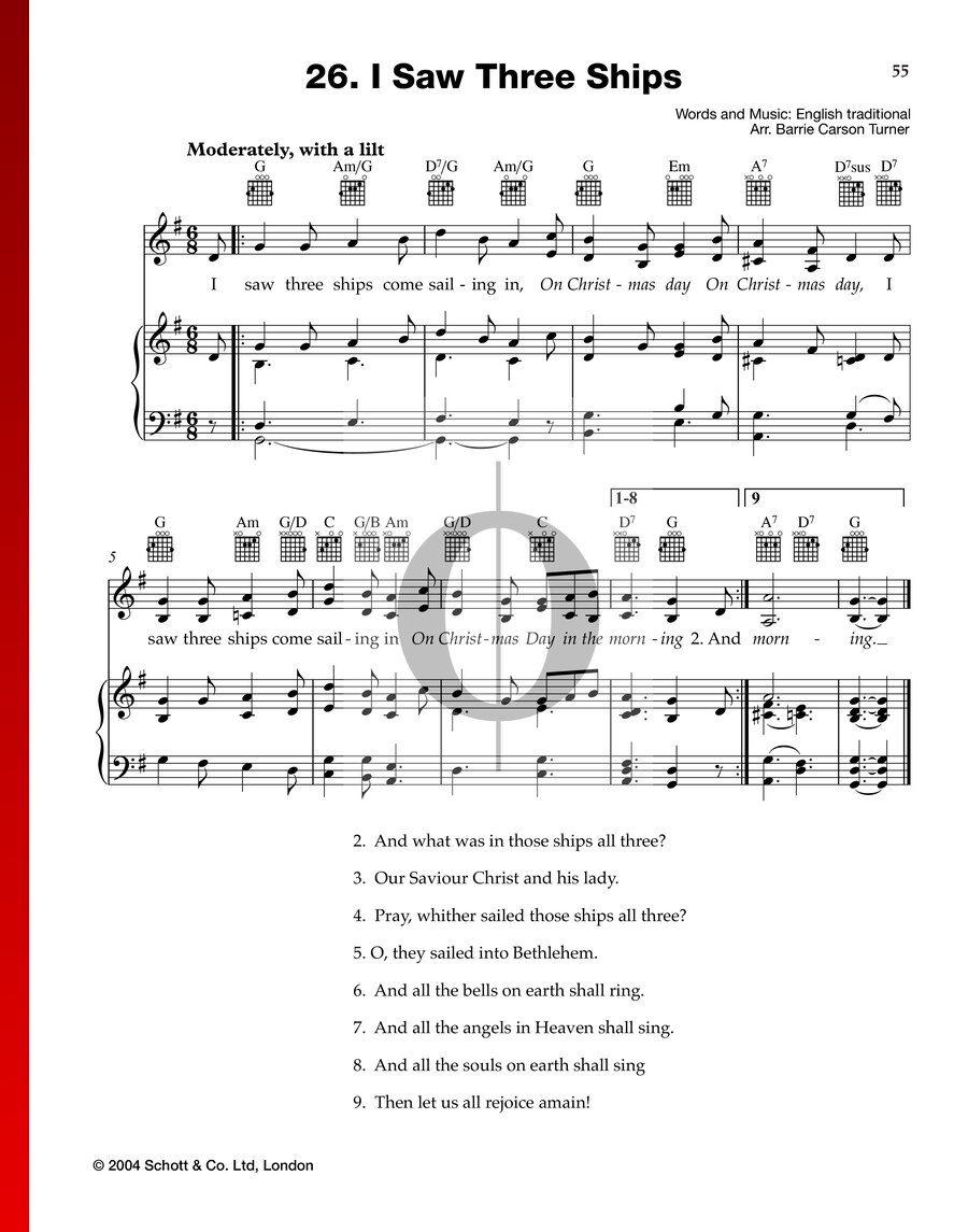 I Saw Three Ships (Anonymous) Piano Sheet Music - OKTAV