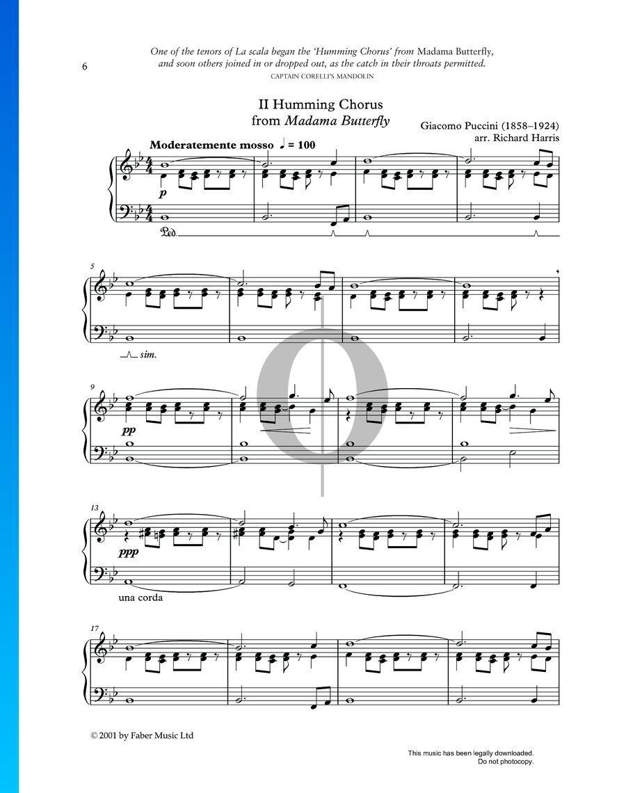 Humming Chorus (Giacomo Puccini) Piano Sheet Music - OKTAV