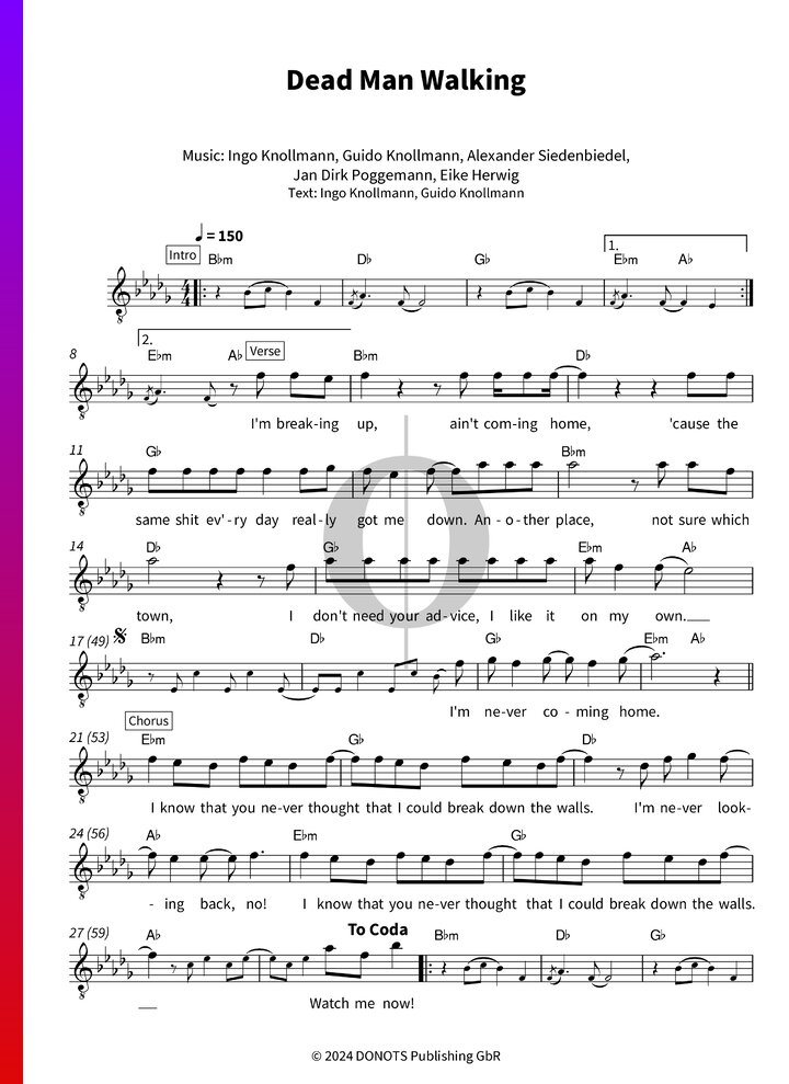 Dead Man Walking (Donots) Piano Sheet Music - OKTAV