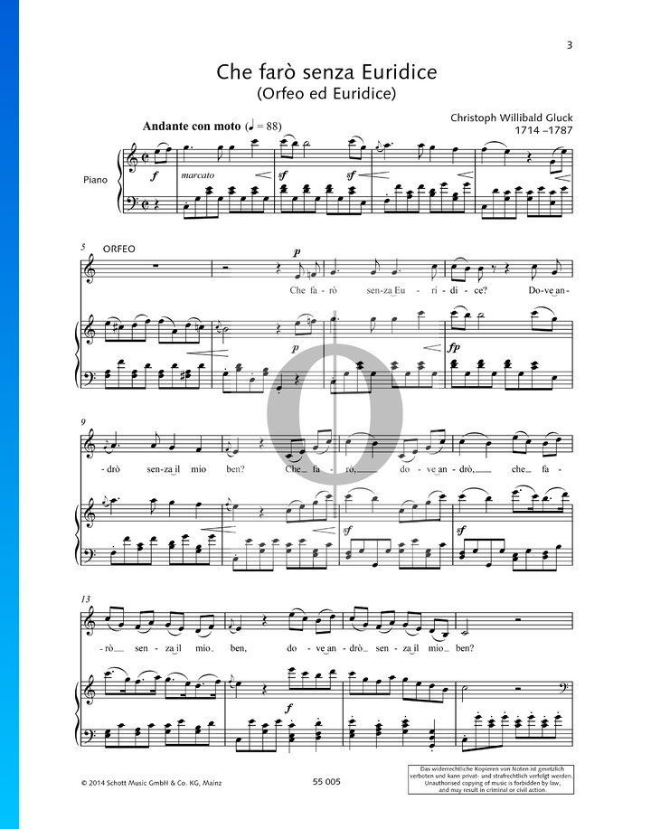 Che farò senza Euridice (Christoph Willibald von Gluck) Piano Sheet Music - OKTAV