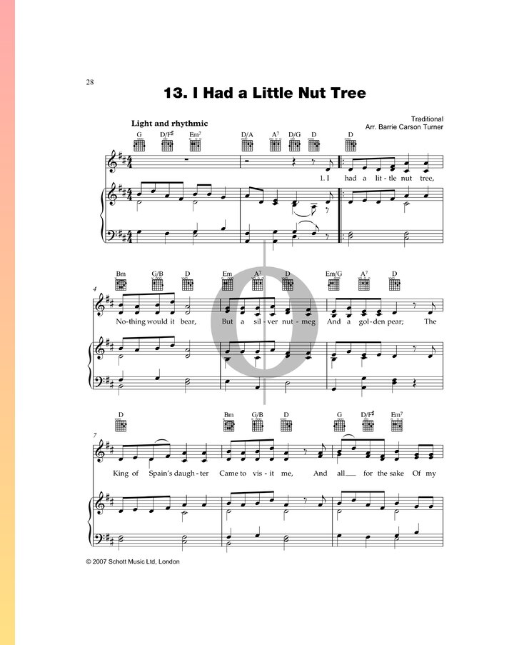 I Had a Little Nut Tree (Anonymous) Piano Sheet Music - OKTAV