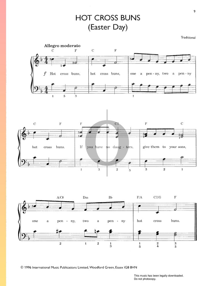 Hot Cross Buns (Easter Day) (Anonymous) Piano Sheet Music - OKTAV