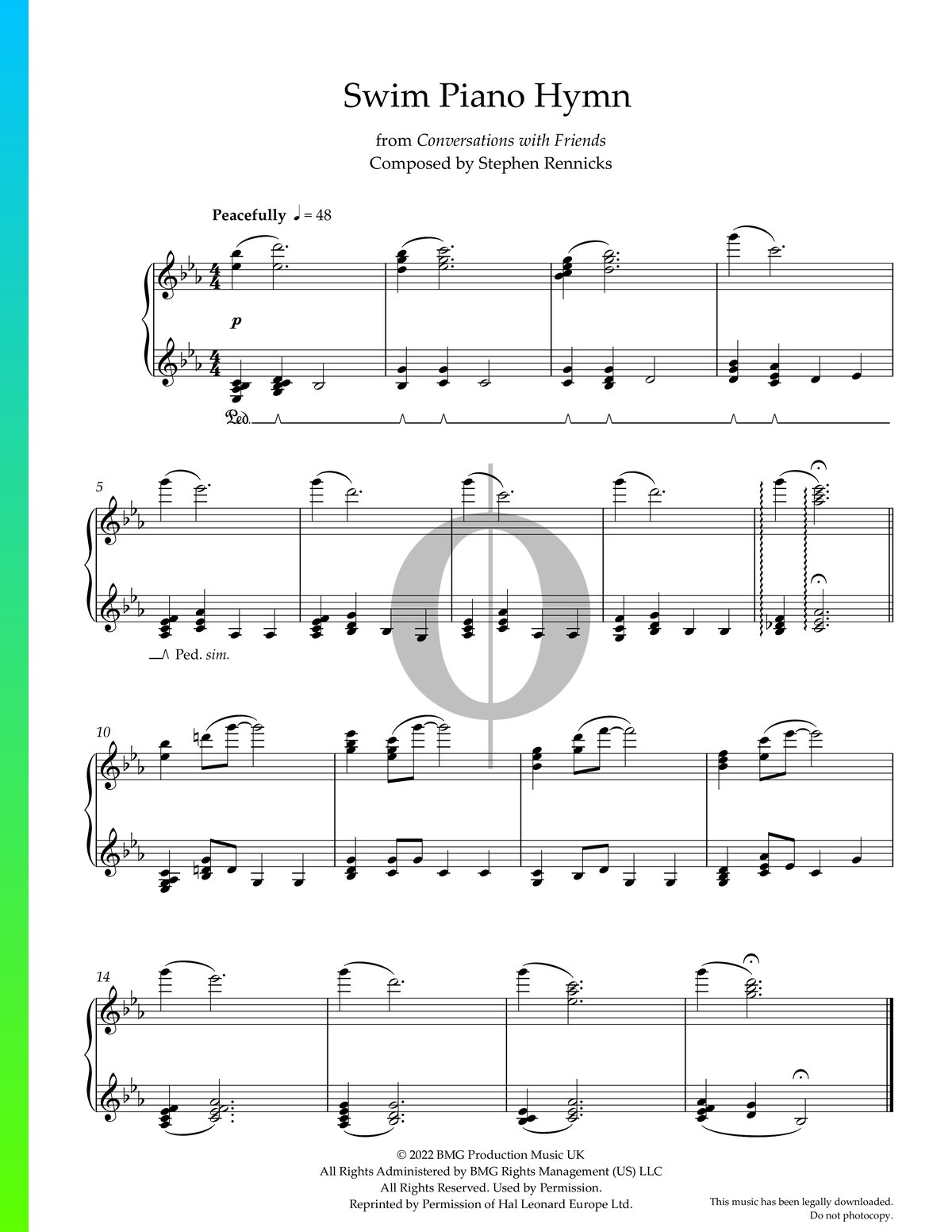 Swim Piano Hymn Piano Sheet Music from Conversations with Friends by ...