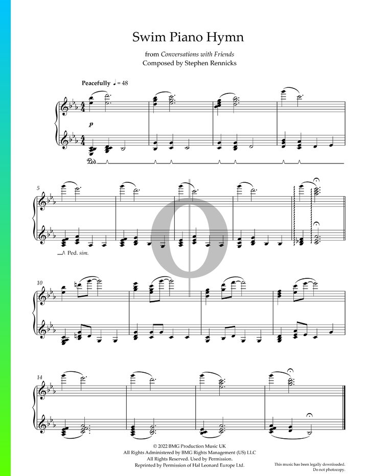 Swim Piano Hymn Piano Sheet Music from Conversations with Friends by ...