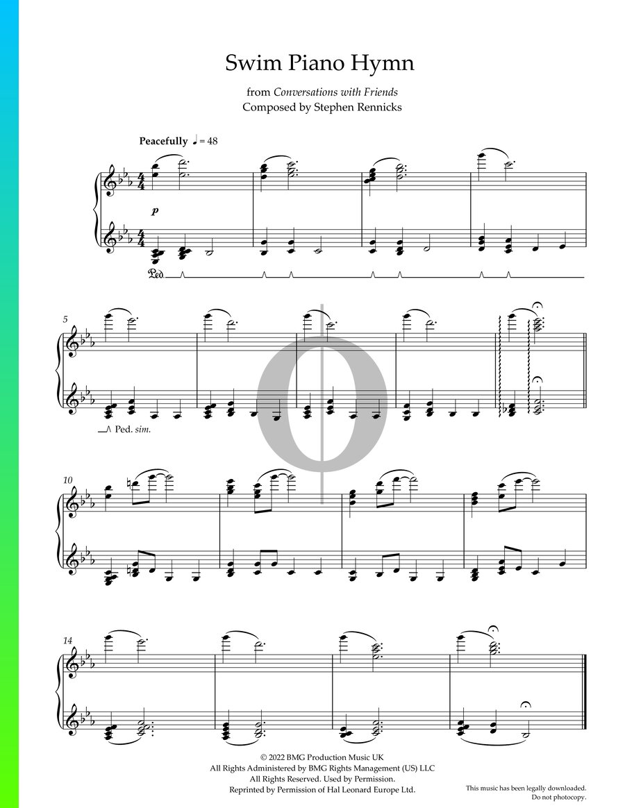 Swim Piano Hymn Piano Sheet Music from Conversations with Friends by ...