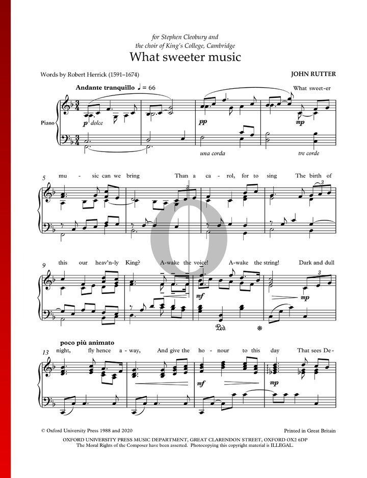 What sweeter music (John Rutter) Piano Sheet Music - OKTAV