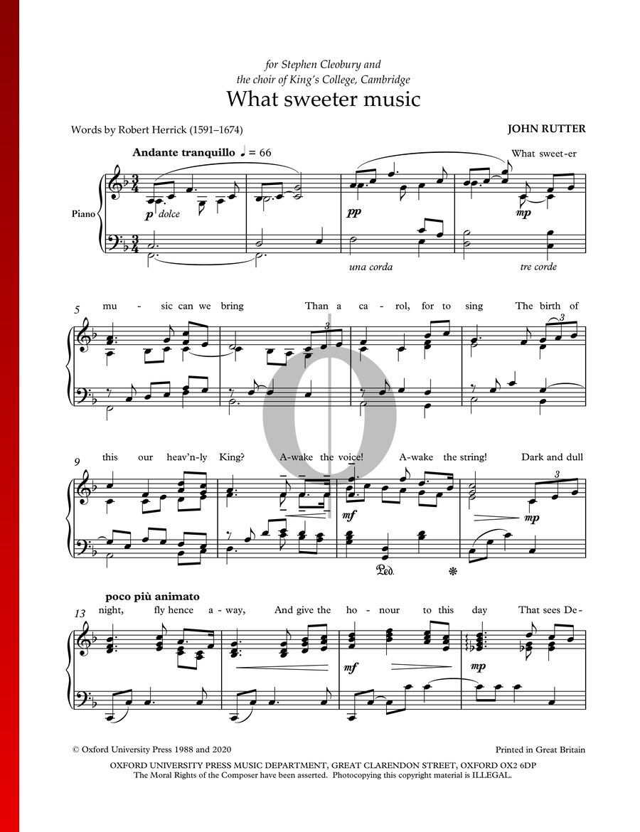 What sweeter music (John Rutter) Piano Sheet Music - OKTAV