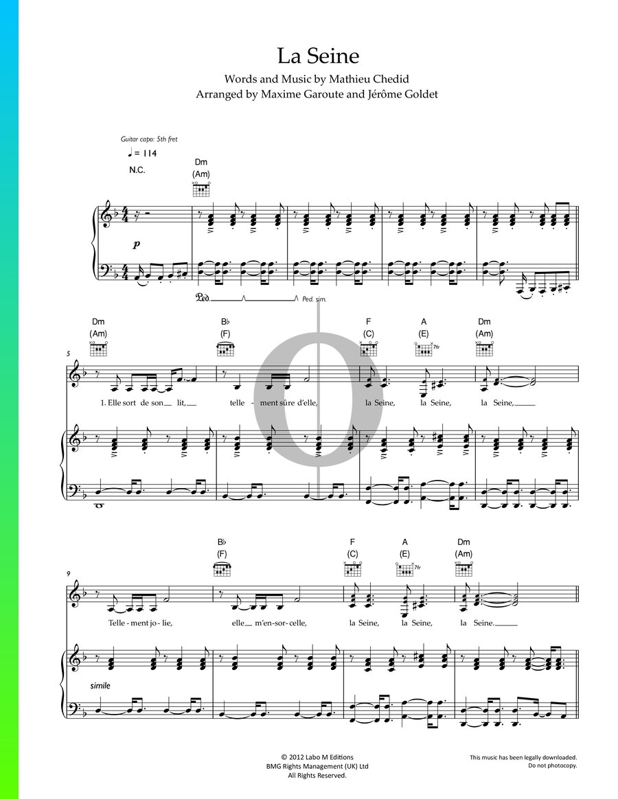 La Seine Piano Sheet Music from A Monster in Paris by Vanessa Paradis ...