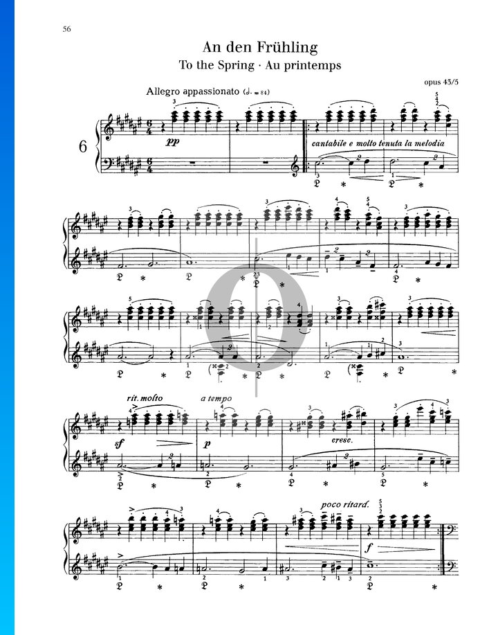 Lyric Pieces, Op. 43 No. 6: To The Spring (Edvard Grieg) Piano Sheet ...