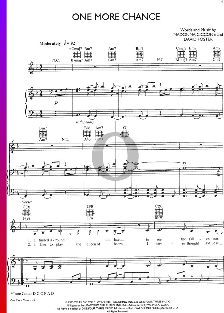 One More Chance (Madonna) Piano Sheet Music - OKTAV