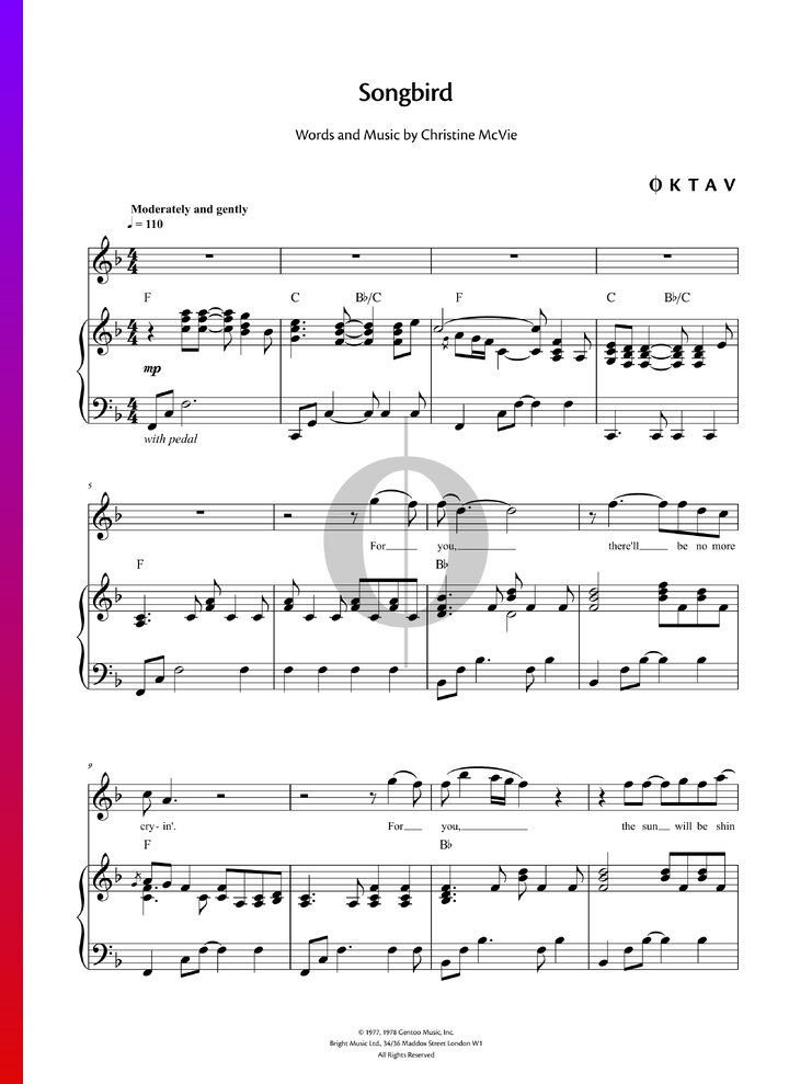 Songbird (Fleetwood Mac) Piano Sheet Music - OKTAV