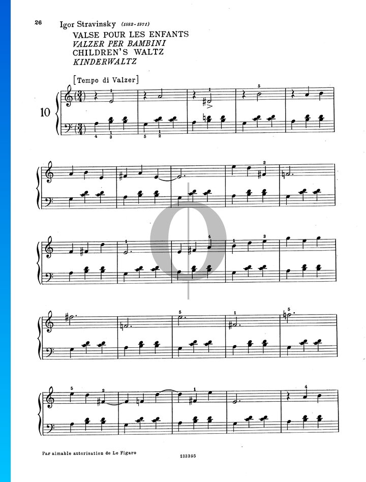 Valse pour les enfants » Igor Strawinsky - Partitions de piano - OKTAV