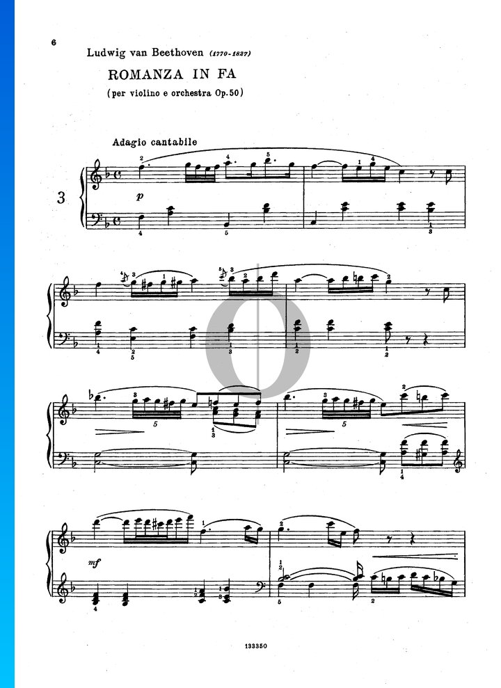 Romance in F Major, Op. 50 (Ludwig van Beethoven) Piano Sheet Music - OKTAV