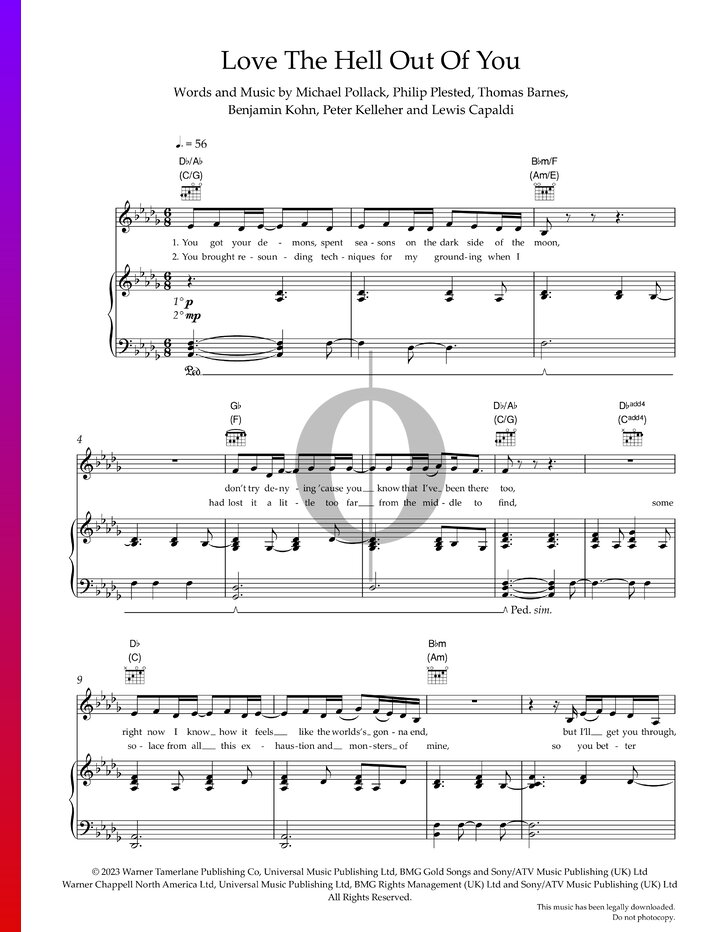 Partition Love The Hell Out Of You » Lewis Capaldi (Piano, Voix ...