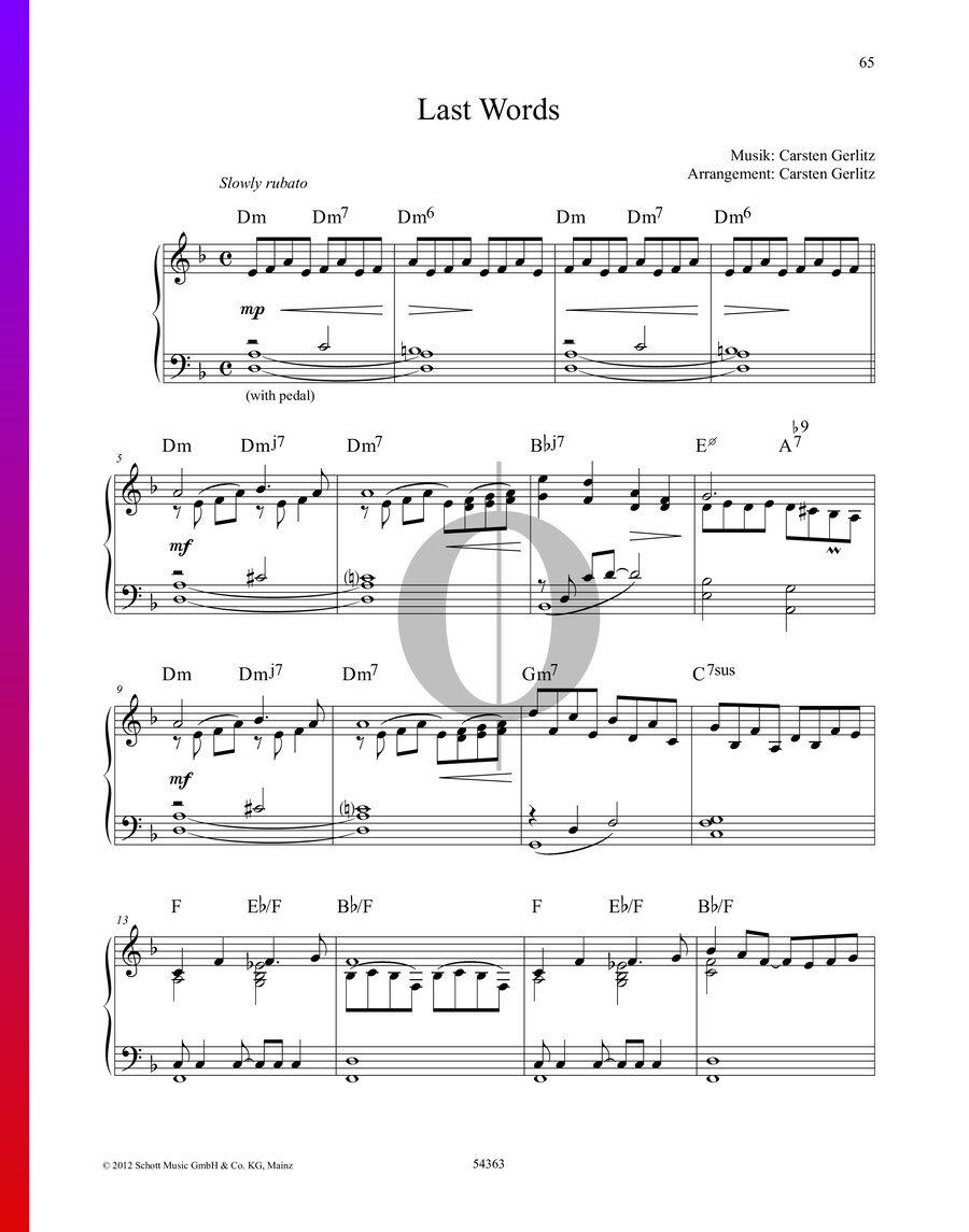 Last Words (Carsten Gerlitz) Piano Sheet Music - OKTAV